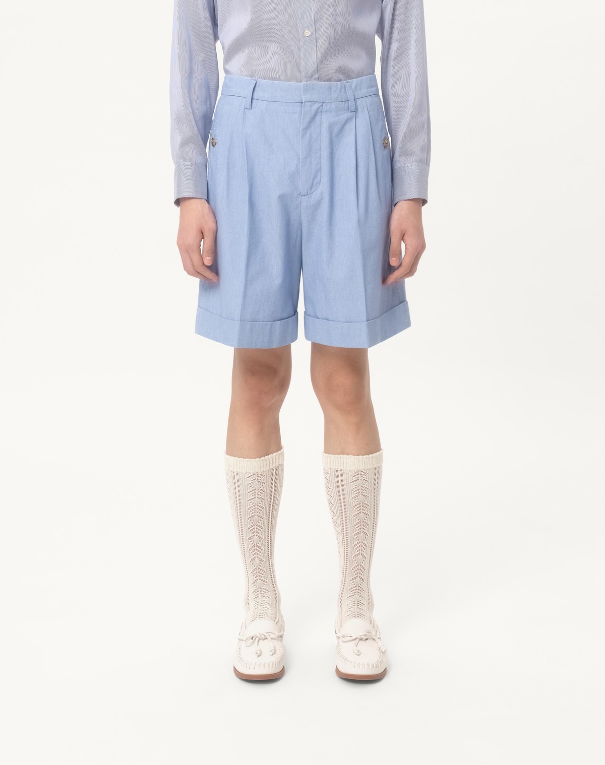 VALENTINO Valentino Cuffed Denim Bermuda Shorts
